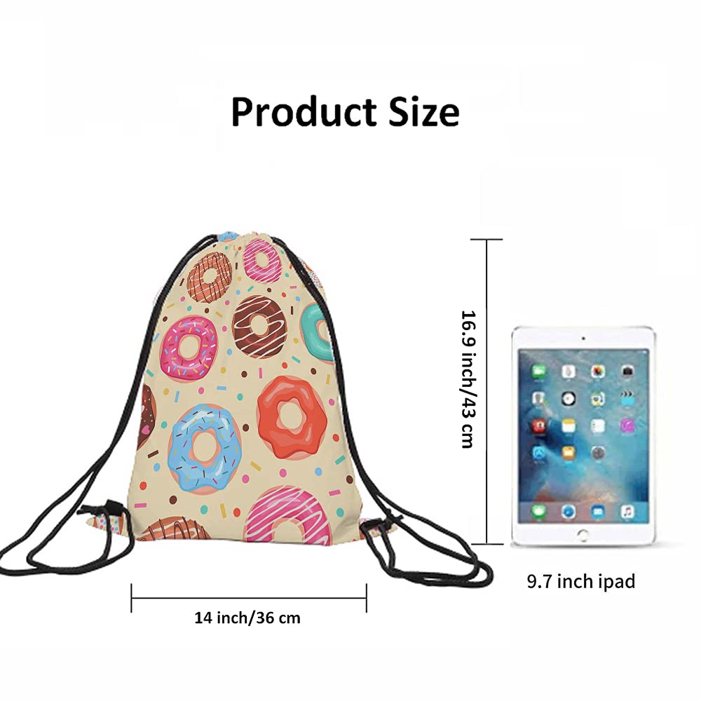 Beabes Donuts Drawstring Bags Backpack Bag Colorful Doughnuts Chocolate Blue Pink Donuts Sweet Food Dessert Sport Gym Sack Drawstring Bag String Bag Yoga Bag for Men Women