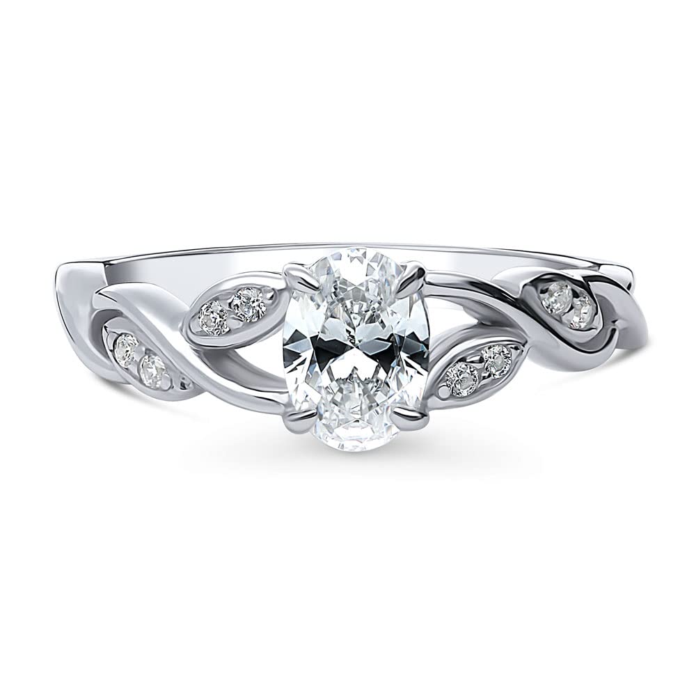 BERRICLE Sterling Silver Leaf Wedding Engagement Rings Cubic Zirconia CZ Solitaire Ring for Women, Rhodium Plated Size 7