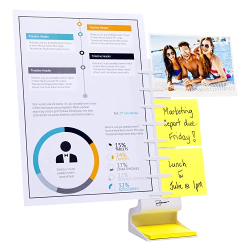 Note Tower Desktop Pro Document Holder - 2 Page Paper Holder, Easy Loading for Fast Typing, Displays Papers & Photos, Organizes Sticky Notes, Includes 50 Sheets 3"x3" Sticky Notes, White