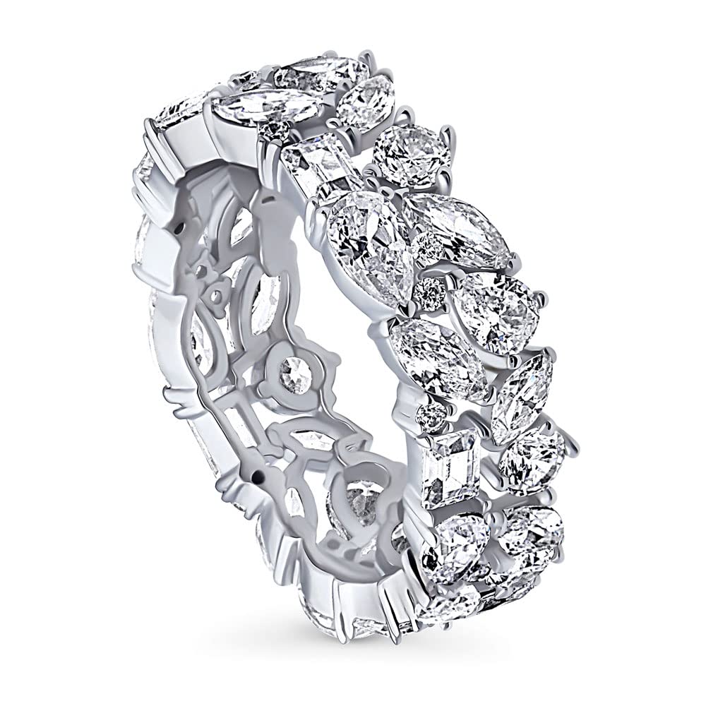 BERRICLE Sterling Silver Cluster Pear Cut Cubic Zirconia CZ Statement Fashion Anniversary Eternity Ring for Women, Rhodium Plated Size 9