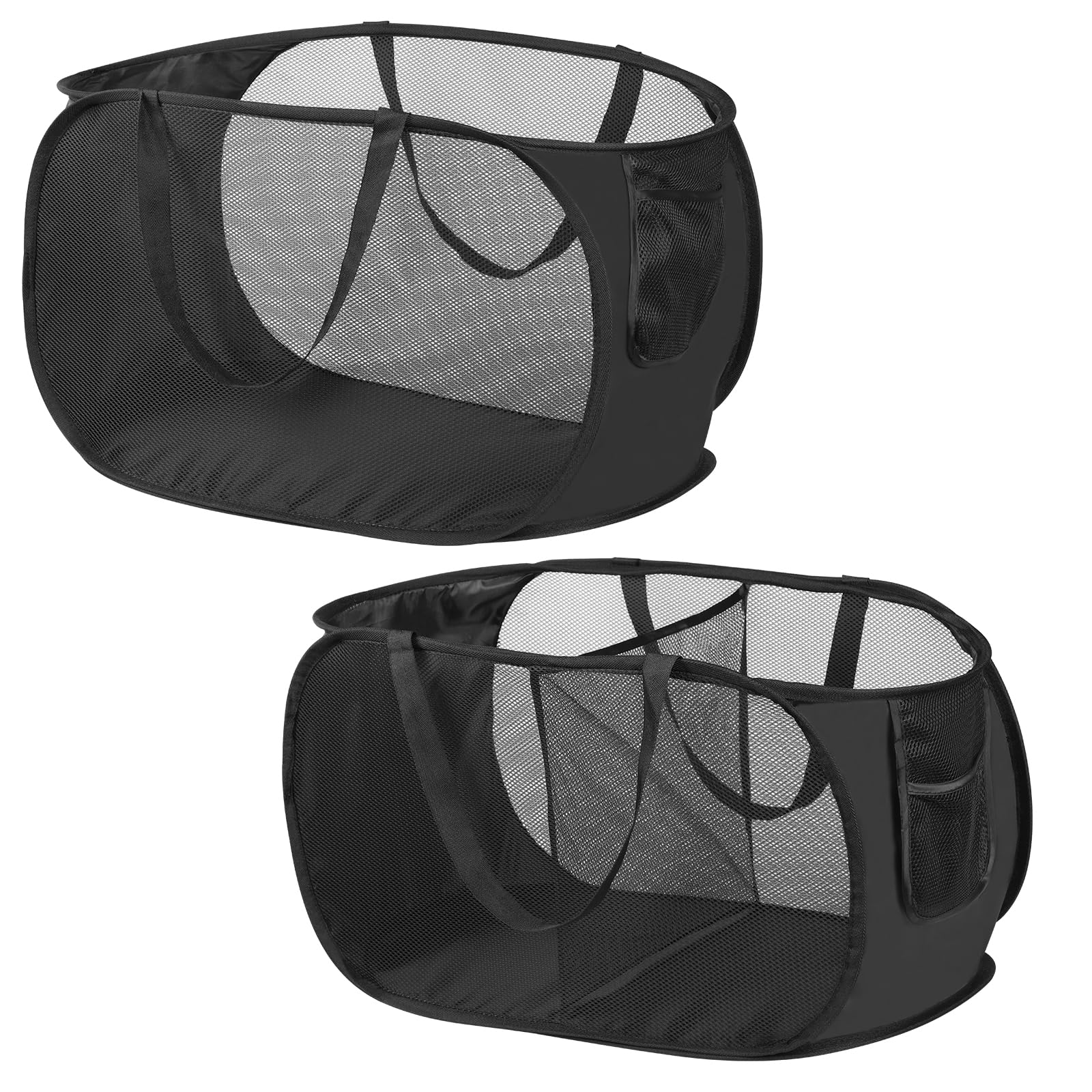 WD&CD 2Pcs Pop-Up Laundry Hampers Foldable Mesh Washing Laundry Basket Collapsible Mesh Dirty Clothes Hamper Toy Tidy Storage Organizer Horizontal, Gray