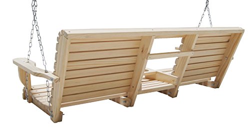 Ecommersify Flip Cup Holder Console Rot-resistant Cypress Eternal Wood Lumber Roll Back Porch Swing, 5-Feet