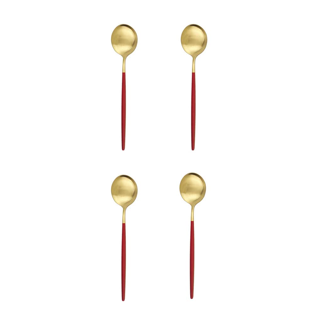 Gugrida 4Pcs Matte Tea Spoon Cutlery Stainless Steel Coffee Spoon Silverware Small Stirring Spoon Tableware Kitchen Flatware 5.11" Gold Red