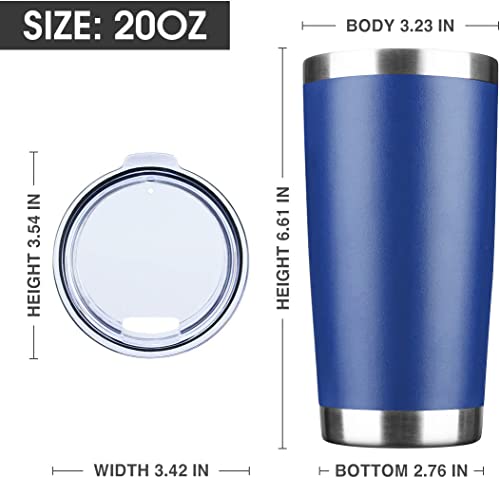 EcoMozz 20oz Tumbler Stainless Steel Vacuum Insulated Mug with Lid, Double Wall Travel Mug, Durable Powder Coated Coffee Cup, Suitable for Ice Drinks and Hot Beverage(New Blue 6 pack)