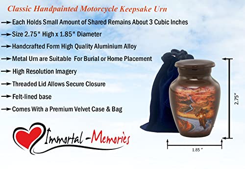 Motorcycle Keepsake Urn - Motorcycle Mini Cremation Urn for Ashes - Highway to Heaven Token Urn - Motorcycle Lovers Sharing Urn - Bikers Memorial Mini Ash Urn with Velvet Pouch & Case (Keepsake)