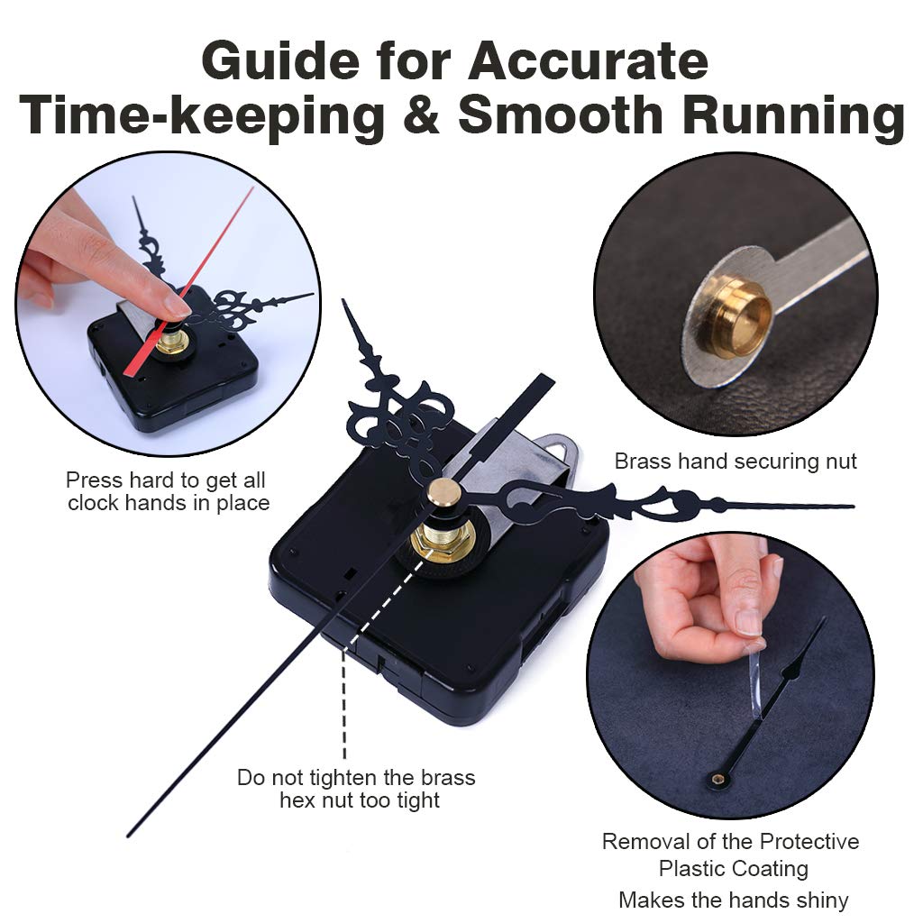 EMOON Clock Movement Mechanism with 3 Pack Clock Hands, Silent Sweep Quartz Clock Motor Kit, for Clock Repair DIY Replacement, Custom Clock