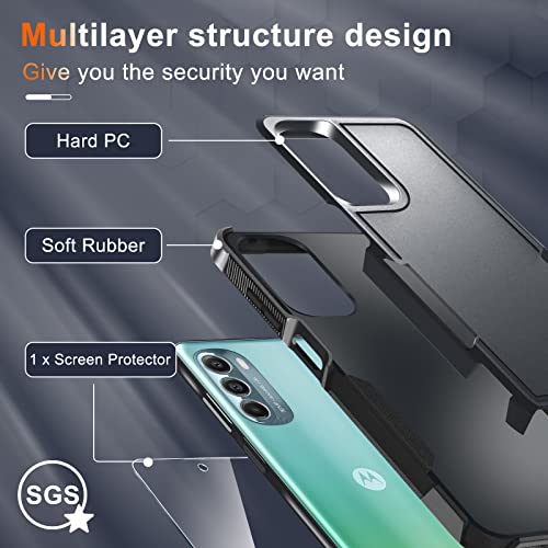 Motorola Moto G Stylus 5G 2022 Case with Tempered Glass Screen Protector,Heavy Duty Rugged Shockproof Full Body Protective Phone Cover,Black Matte
