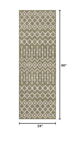 Unique Loom Outdoor Trellis Collection Area Rug - Tribal Trellis (2' x 8' Runner, Green/ Natural)
