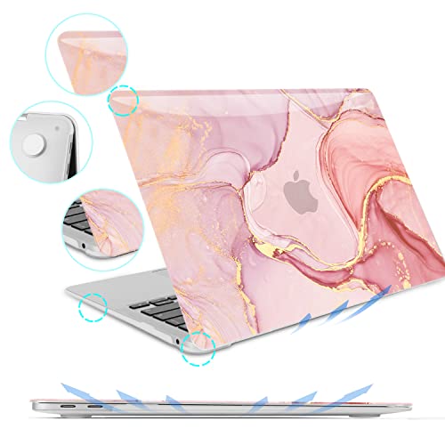 B BELK Compatible with MacBook Air 13 inch Case 2021 2020 2019 2018 M1 A2337 A2179 A1932 Touch ID Retina Display, Plastic Laptop Hard Shell Case + 2 Keyboard Cover + Screen Protector, Pink Marble