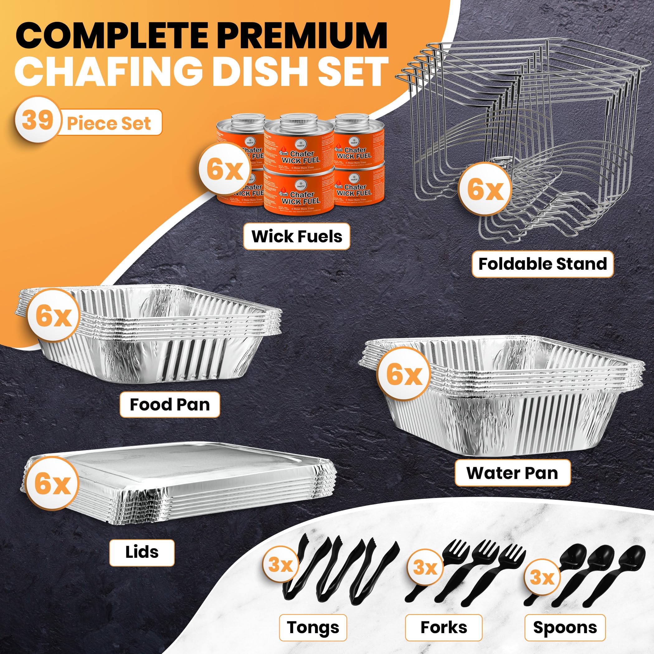 Disposable Chafing Dish Buffet Set, Foldable Rack for Storage Convenience, 6 Half Size Pans (9x13) Food Warmers for Parties & BBQ's, Catering Buffet Servers and Warmers Set for Indoor/Outdoor Events