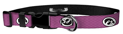 Moose Pet Wear Dog Collar – University of Iowa Hawkeyes Adjustable Pet Collars, Made in The USA – 1 Inch Wide, Large, Pink Carbon Fiber