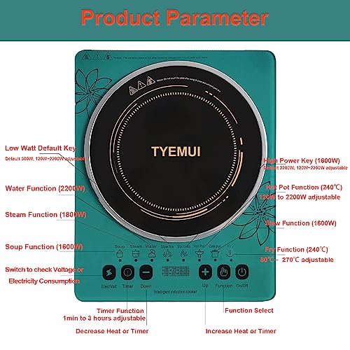 TYEMUI Induction Cooktop Hot Plates for Cooking Electric Single Burner Stove Portable Induction Cooktop with Fast Heating Mode
