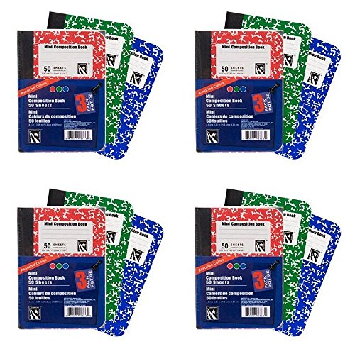 Mini Marble Composition Books (4 packs of 3) - 12 Count (4 Red, 4 Green & 4 Blue)