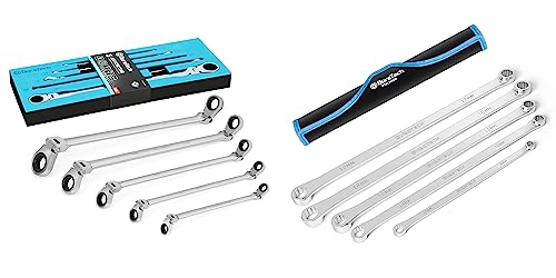 DURATECH 5-Piece Extra Long Flex-Head Ratcheting Wrench Set & 5-Piece Extra Long Box End Wrench Set, CR-V Steel
