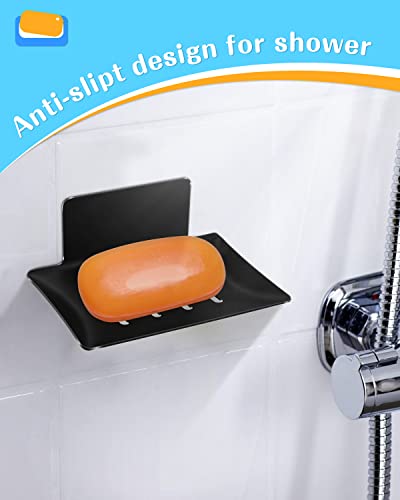 MOVNO 2 Pack Soap Dish Shower Waterfall-Matte Black SUS304 Stainless Steel Soap Tray, Soap Saver Drainer for Shower/Bathroom/Kitchen/Counter Top, Keep Soap Bars Dry & Clean