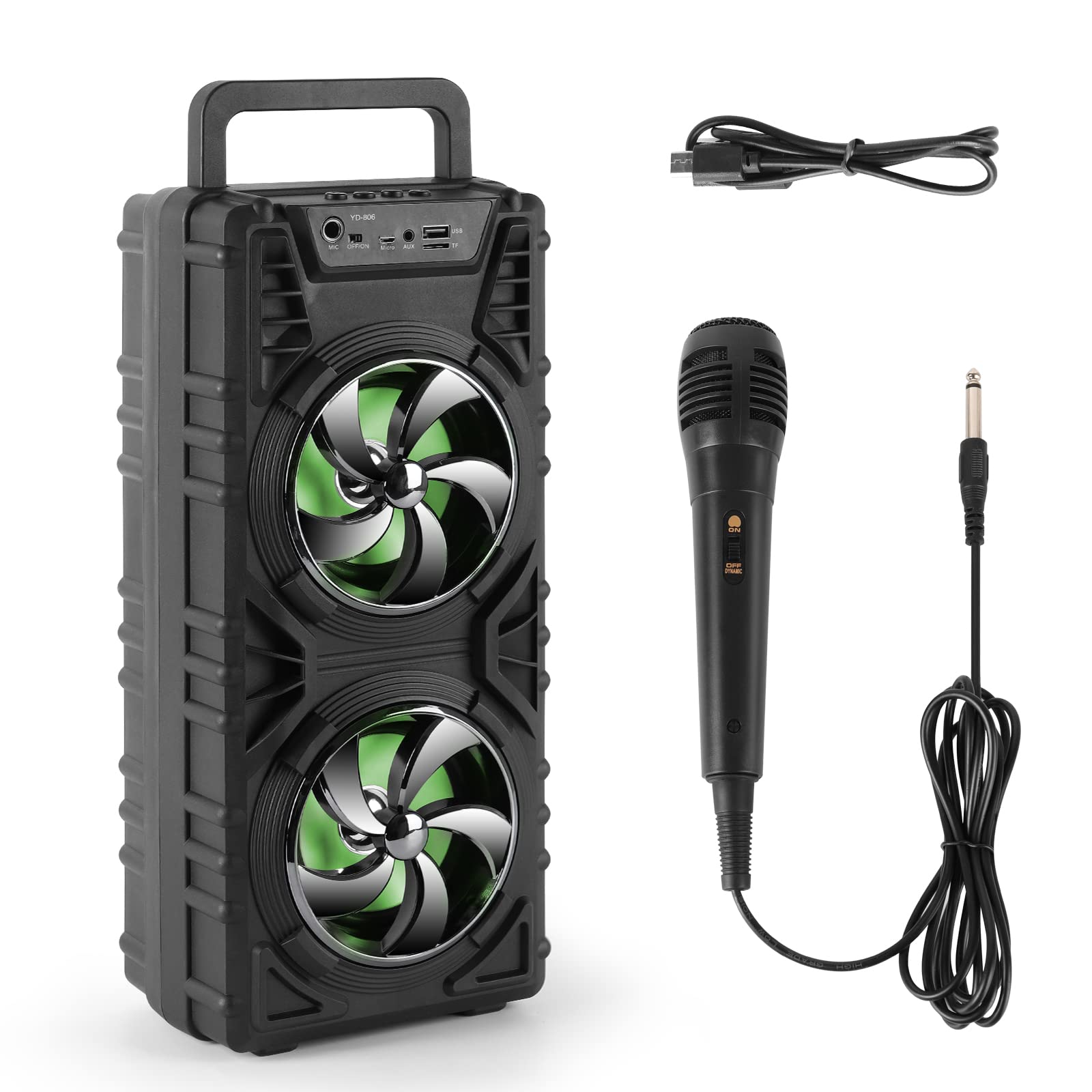 Bluetooth Karaoke Machine with 1 Wired Microphone, Wireless Portable Karaoke System Stereo Music Player, Supports TF/USB/FM/BT/AUX/MIC, for Kids