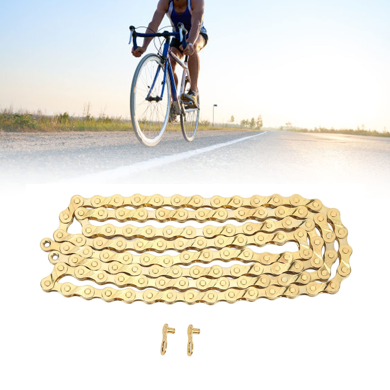 Bike Chain Kit Gold High Carbon Steel 8 Speed Mountain Road Bicycle Multi-Function Bike Mechanic Repair Kit 1/2in x 3/32in 116 Sections