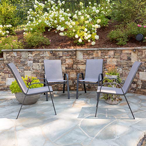 Flash Furniture Brazos Series Outdoor Stackable Patio Chairs with Flex Comfort Material, Stacking Outdoor Modern Sling Patio Chairs, Set of 4, Gray