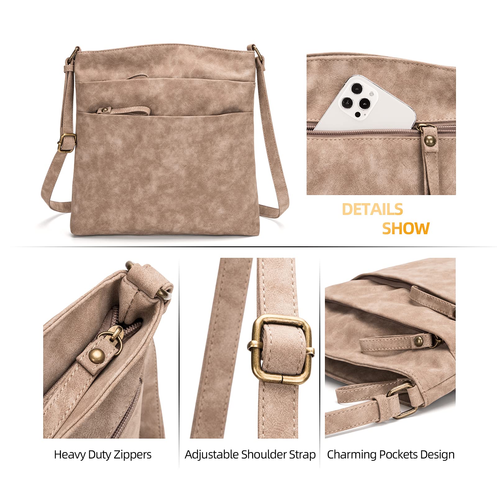 KouLi Buir Crossbody Purse for Women, Soft PU Leather Shoulder Handbags Crossover Bags with Multi Pocket