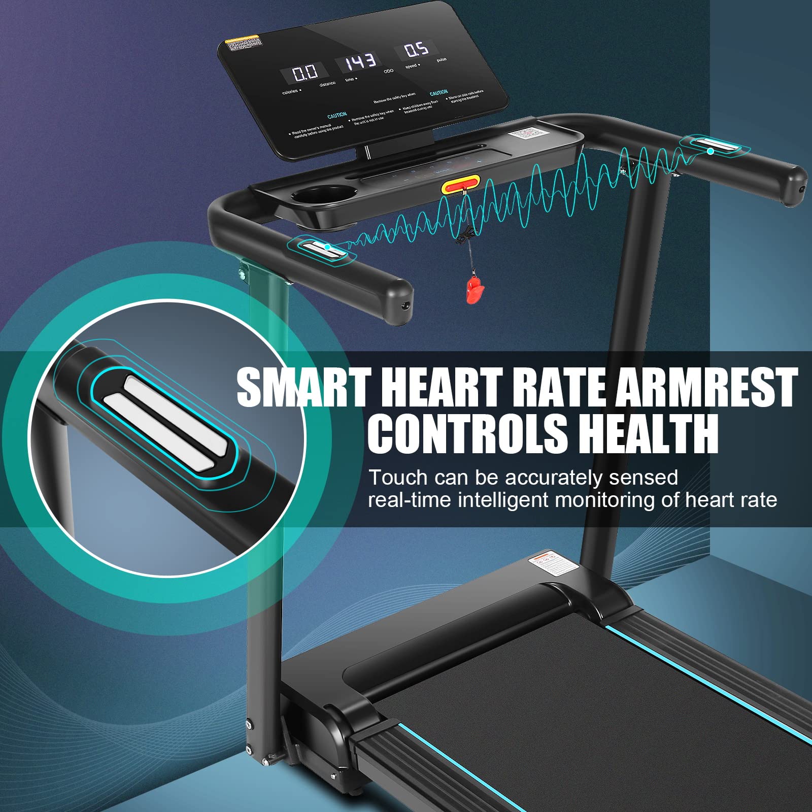 beachey Folding Treadmills, 2in1 Under Desk Treadmill for Home Office Gym Small Spaces Jogging Running Machine with Remote Control, Bluetooth Speaker and LED Display, Installation-Free 2020 Model