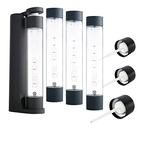 Twenty39 qarbo sparkling water maker with 4 bottles, and 3 aircharge caps (Black)
