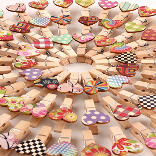 Z ZICOME 100 Pcs Mini Wooden Clothespins with Hearts for Hanging Photos Decorations for Valentine Engagement Wedding Bridal Shower Party