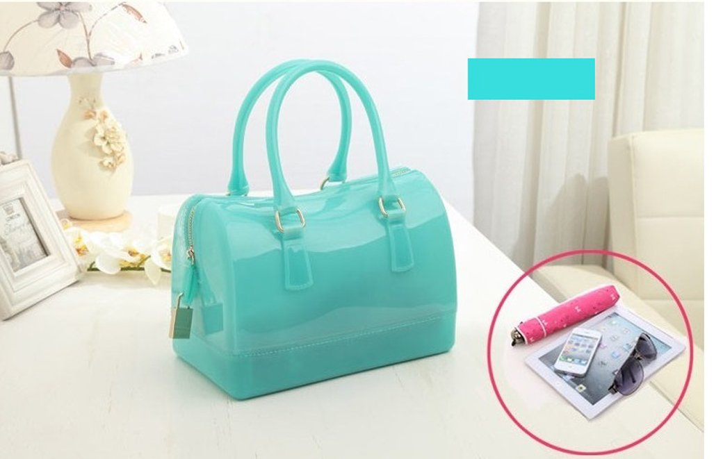 Ladies Summer Jelly Pillow-shaped Top Handle Handbag Candy Color Transparent Crystal Purse (Green)