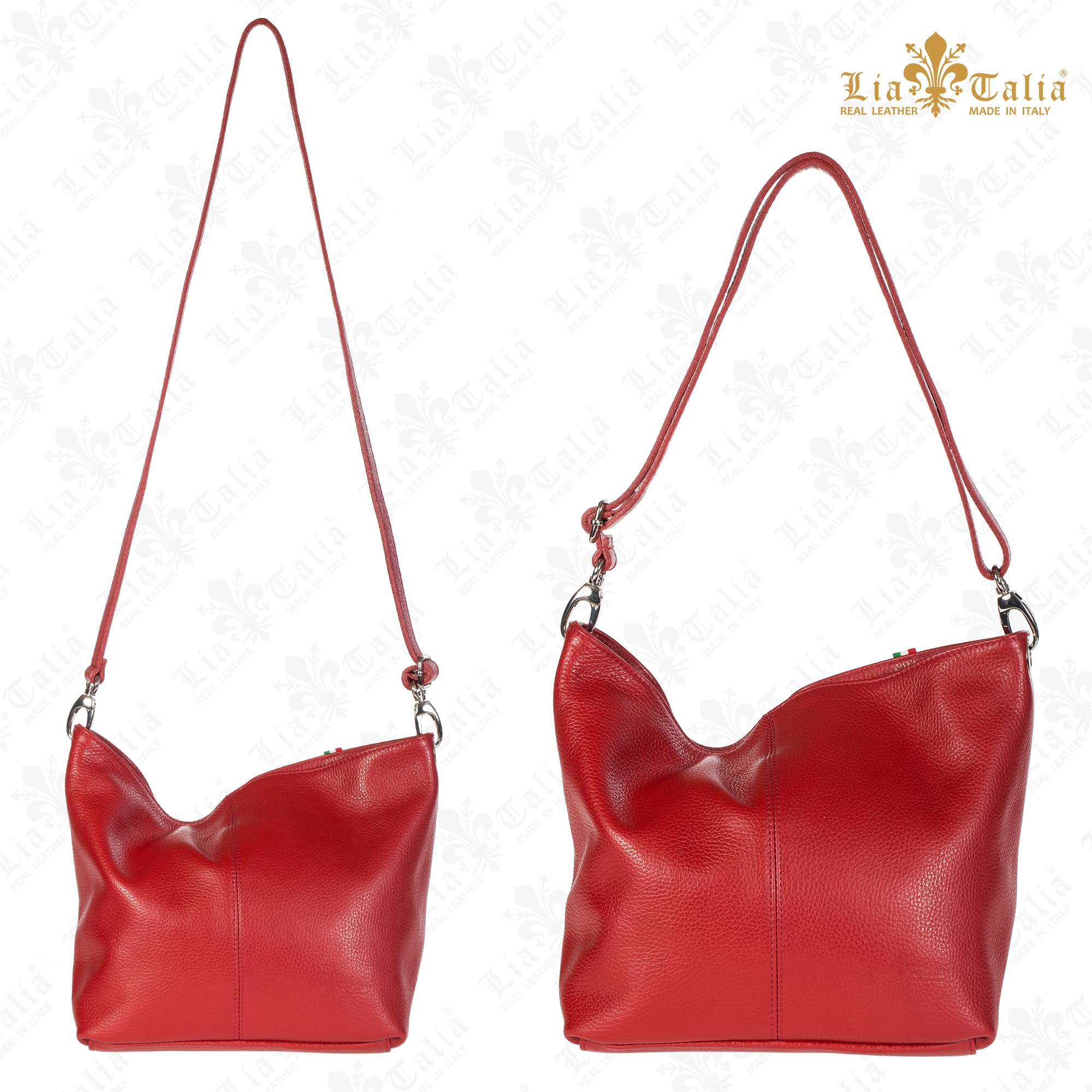 LiaTalia Womens Shoulder Bag - Soft Grained Leather - Medium Size Hobo Handbag Purse Made with 100% Italian Leather - ADAL (Olive Green)