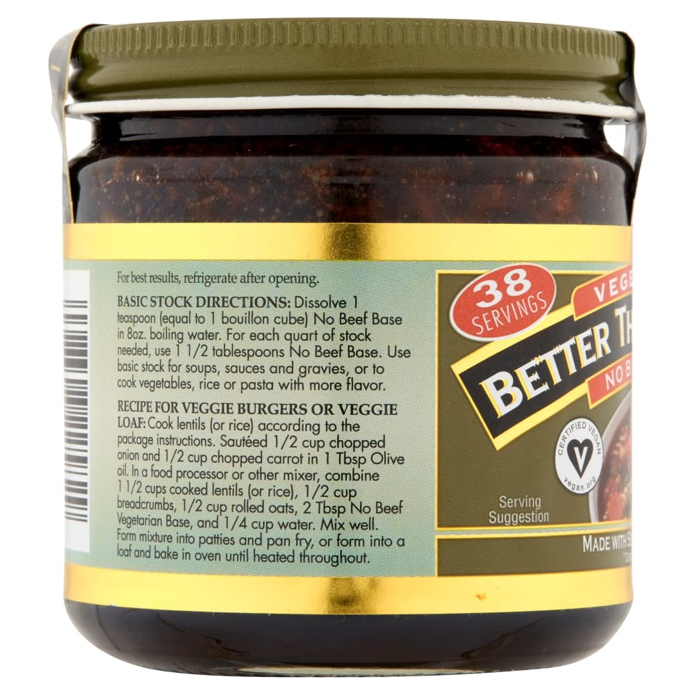 Better Than Bouillon Vegetarian No Beef Base, Made with Seasoned Vegetables, Certified Vegan, Makes 9.5 Quarts of Broth, 38 Servings, 8-Ounce Jar (Pack of 2)