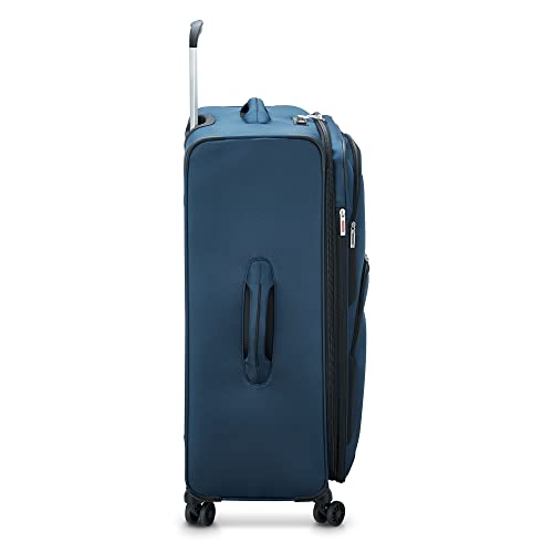 DELSEY Paris Sky Max 2.0 Softside Expandable Luggage with Spinner Wheels, Blue, 4 Piece Set w/Duffel