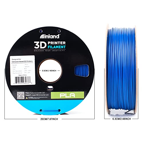 Inland PLA 3D Printer Filament 1.75mm - Dimensional Accuracy +/- 0.03mm - 1kg Cardboard Spool (2.2 lbs) β Fits Most FDM/FFF Printers β Odor Free, Clog Free Filaments - Blue