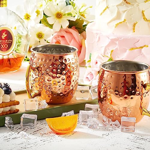 Moscow Mule Mugs | Large Size 19 ounces | Set of 2 Hammered Cups | Stainless Steel Lining | Pure Copper Plating | Gold Brass Handles | Christmas Gift Set