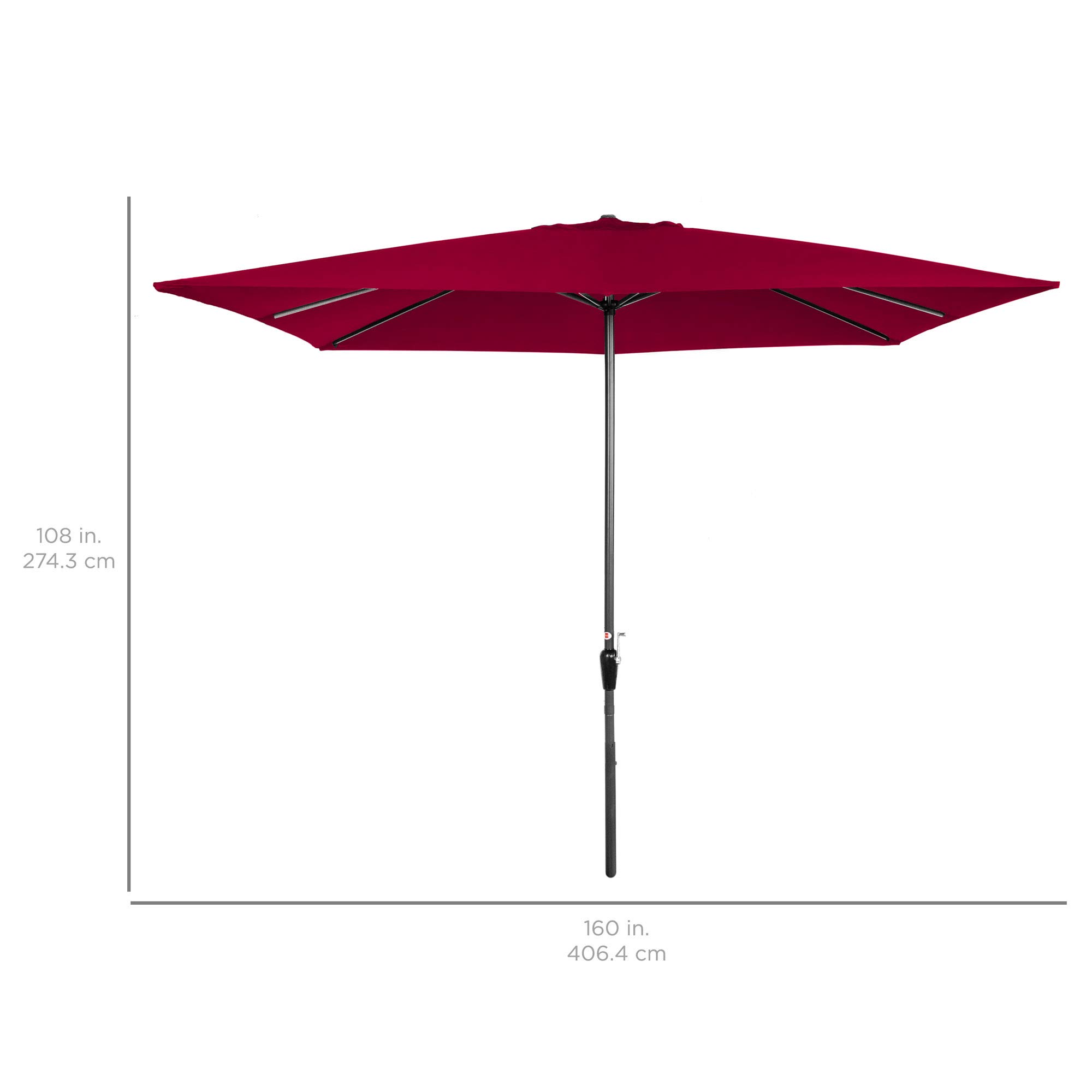 Best Choice Products 8x11ft Rectangular Patio Market Umbrella w/Rust-Resistant Frame, Hand Crank, Fade-Resistant 210G Polyester Fabric, and Wind Vent, Burgundy