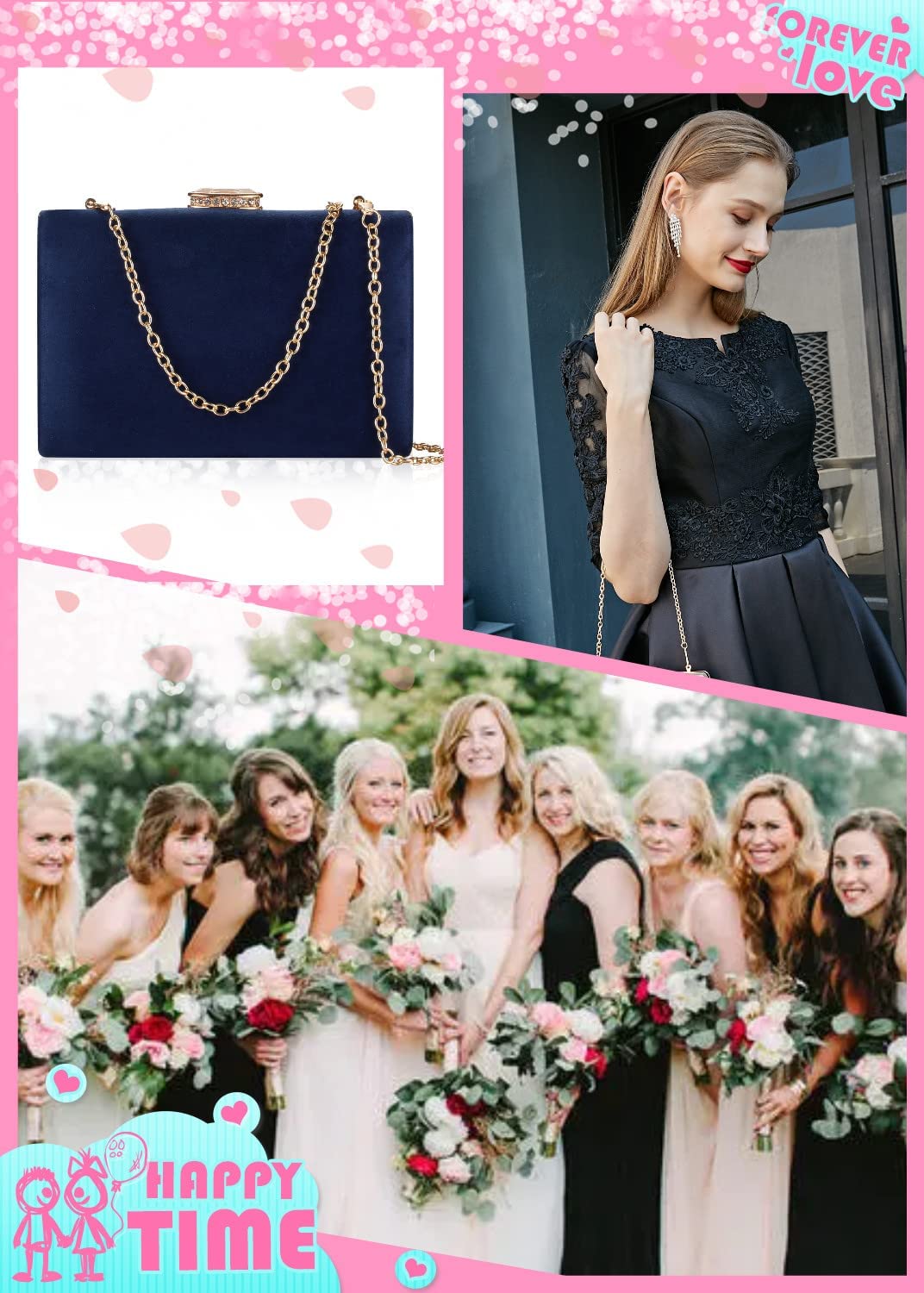 BENCOMOM Womens Evening Clutch Bridal Prom Handbag shoulder bag Wedding Purse Party Bag (SF-07B-dark blue)
