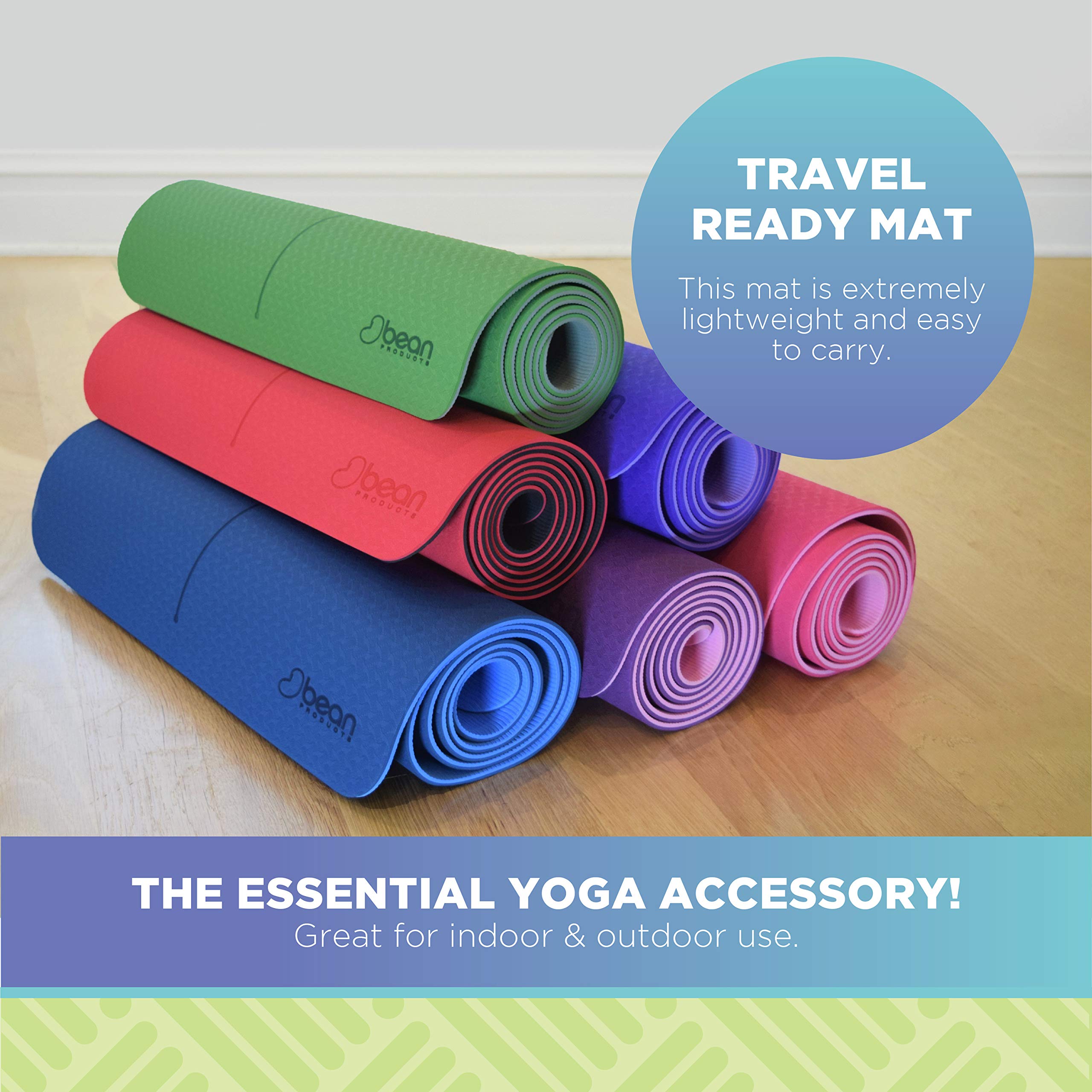 Bean Products SuperLite TPE Yoga Mat | Centering Mandala Design | Extra-long | Non-skid, Slip Resistant | Earth-friendly exercise gym mat | (4mm thick x 24” wide x 72” long) | Grass Green…