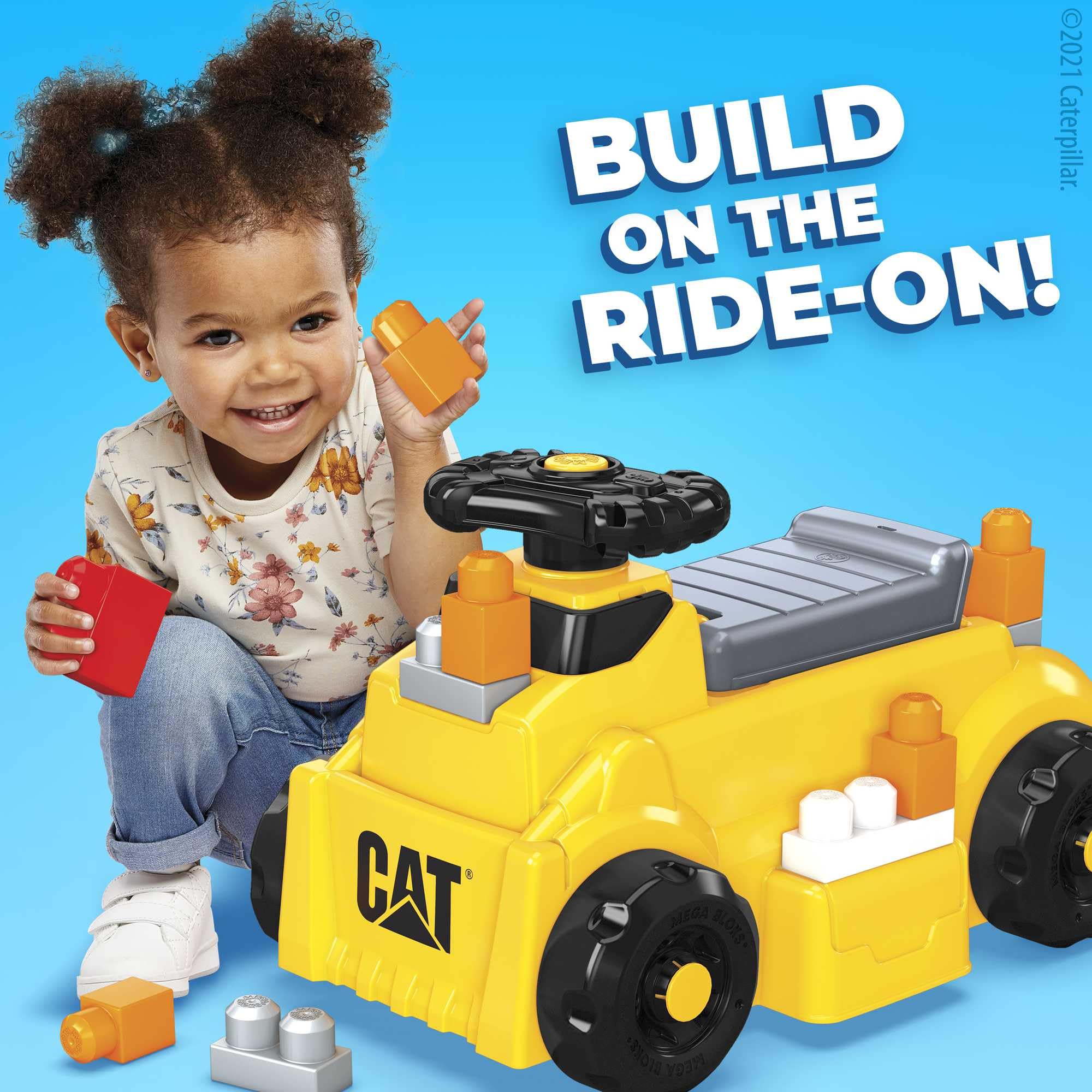 MEGA BLOKS First Builders Cat Toddler Building Blocks Toy Set, Build ‘n Play Ride-On with 11 Pieces and Storage, Yellow, Ages 1+ Years