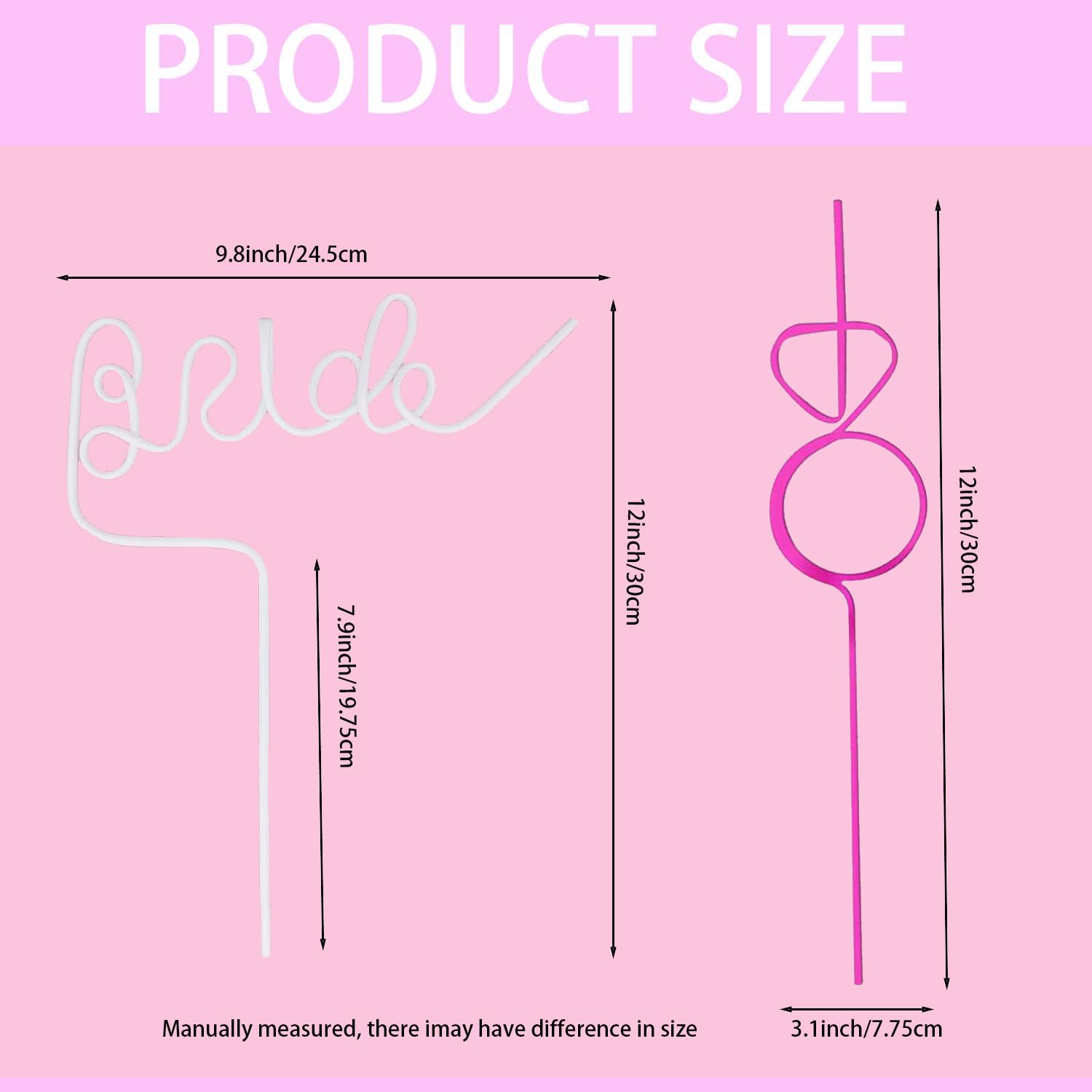 CHSLtmxq 12pcs Reusable Bachelorette Party Decoration Straws, Includes 1 White Large Bride Straw,11 Pink Diamond Ring Straws, Bride party Favors Bridal Shower Wedding Engagement 12.6ββ With 2 Brushes
