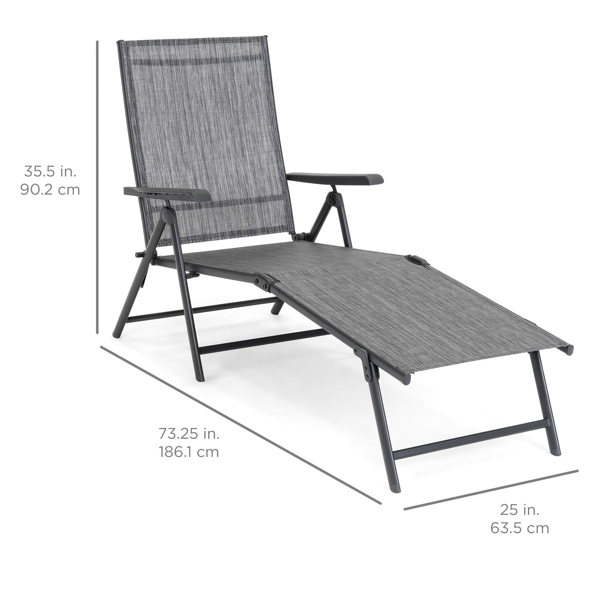 Best Choice Products Set of 2 Outdoor Patio Chaise Lounge Chair Adjustable Reclining Folding Pool Lounger for Poolside, Deck, Backyard w/Steel Frame, 250lb Weight Capacity - Gray
