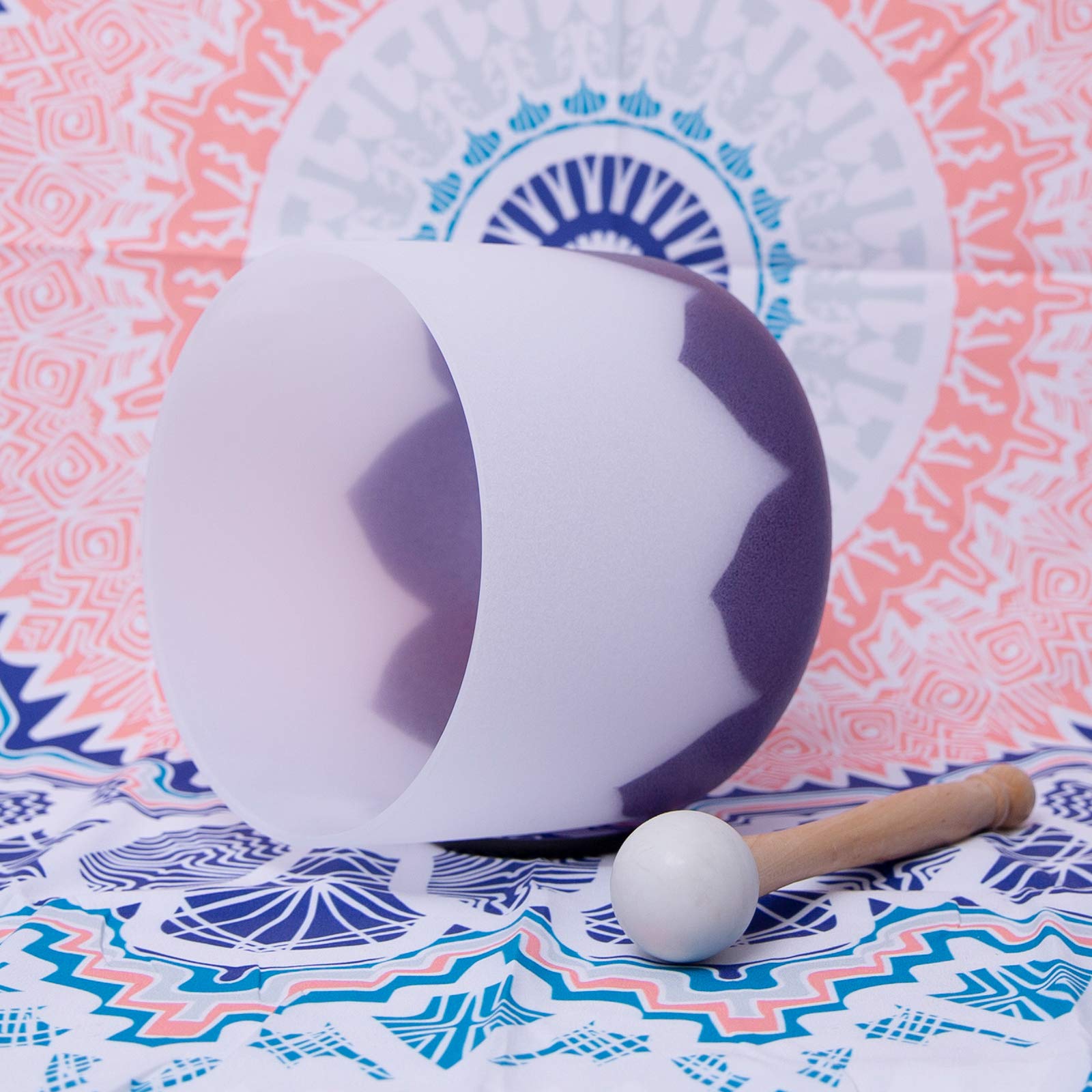 ENERGYSOUND Frosted A Note Third Eye Chakra Quartz Crystal Singing Bowl 8 inch Lotus Design with carrier bag