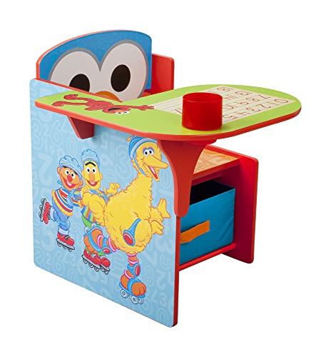 Delta Children Chair Desk with Storage Bin + Design and Store 6 Bin Toy Storage Organizer, Sesame Street (Bundle)