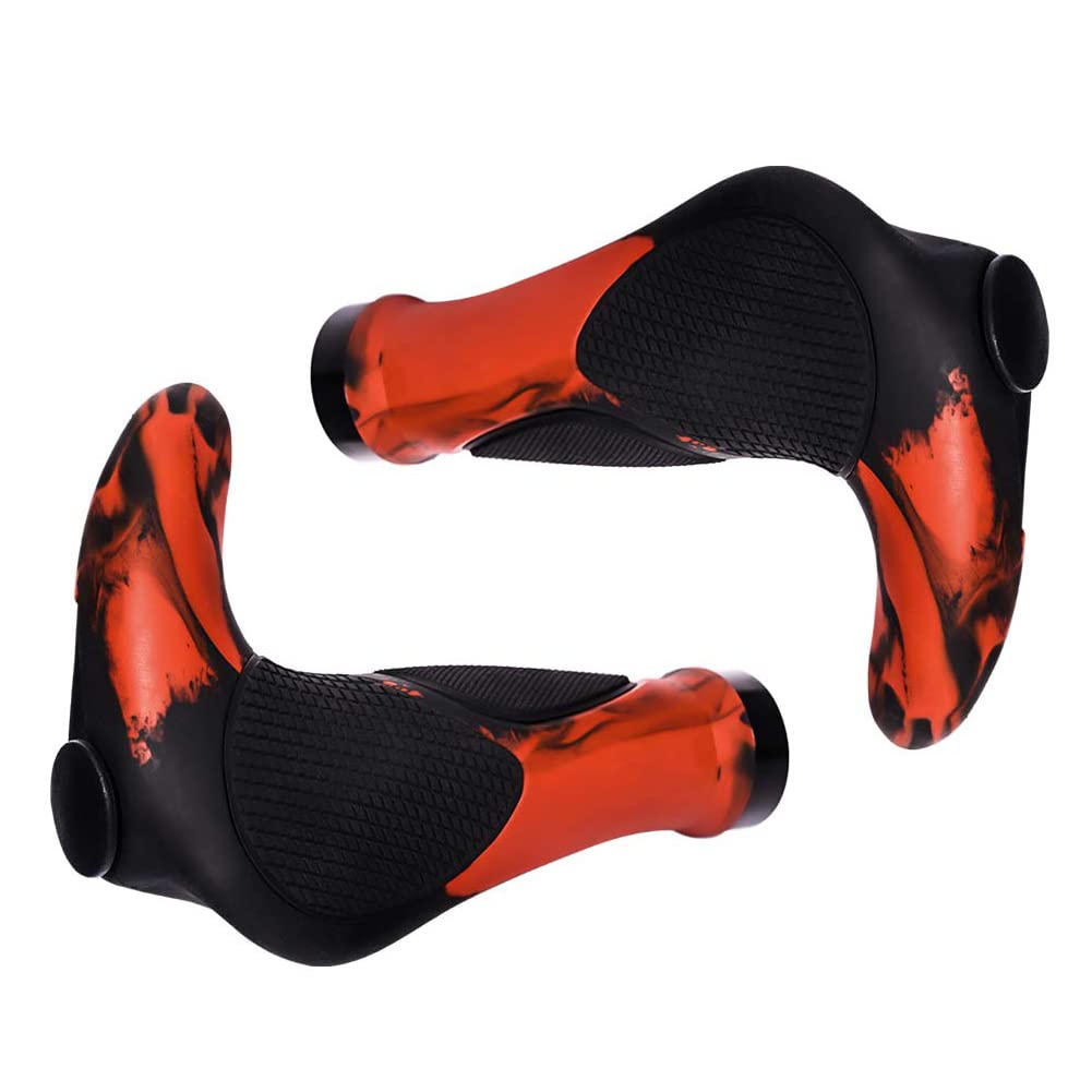 Bike Handlebar Grips,MoreChioce Non-Slip Rubber Handlebar Grip Lock on Grip Ergonomic Design Bicycle Grips Shock Absorbing Bike Handle Grips for Mountain Bike,Road Bike,Folding Bike,Red,Claw Shape