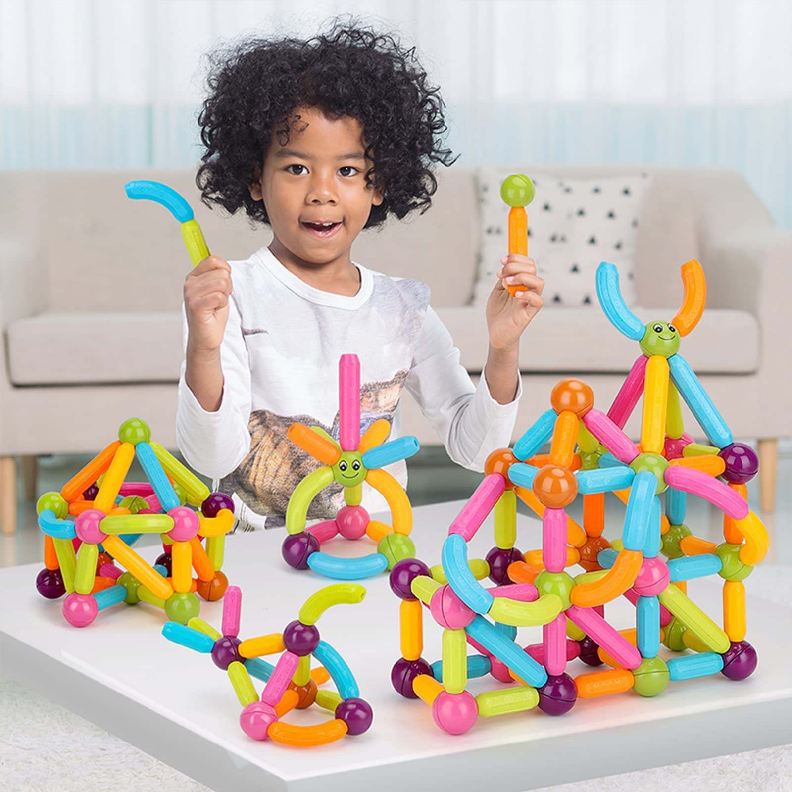 kramow 44 PCS Magnetic Balls and Rods Set, Magnetic Building Sticks Blocks Toys, Magnetic Construction Toys 3D Educational STEM Toys for Kids Age 3+