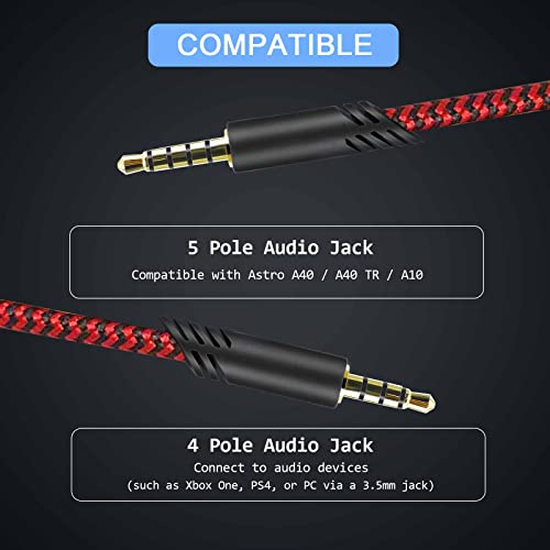 MQDITH 2.0M Replacement Audio Cable Compatible with Astro A40 A40TR Gaming Headset, Inline Mute Wire and No Volume Control Cord (Nylone Cord, Red/Black)