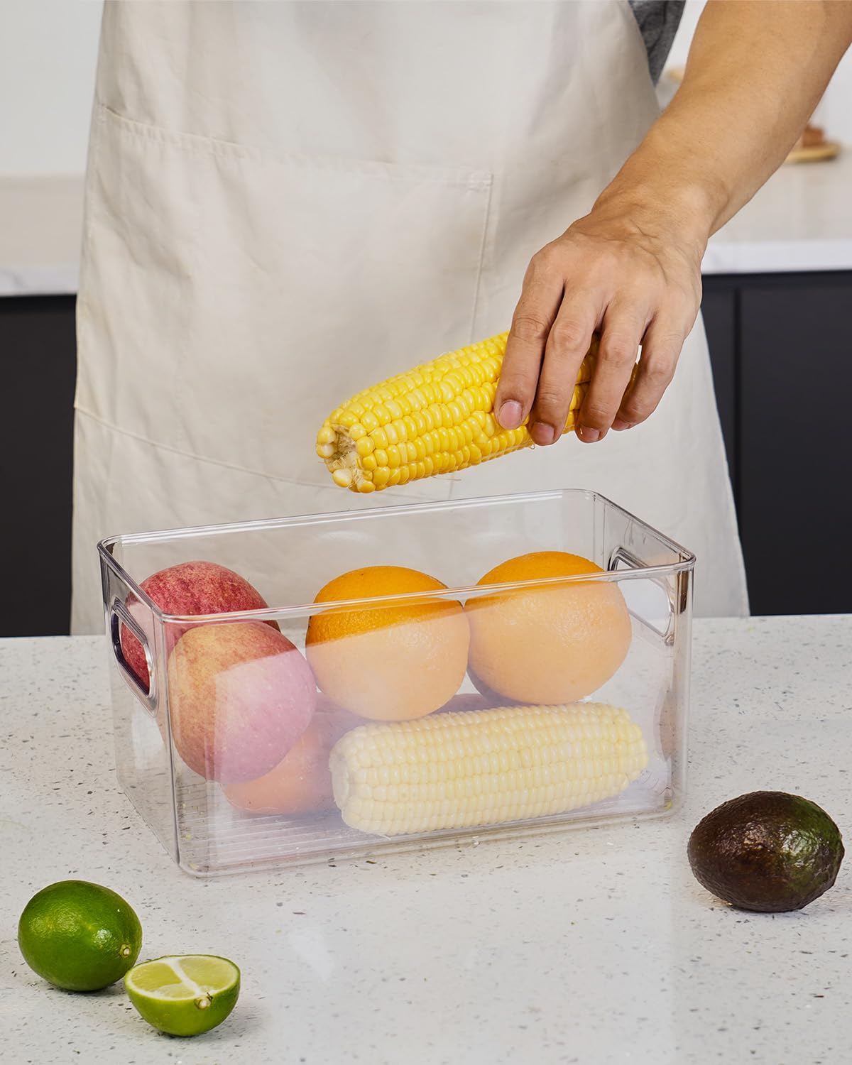 Chikit 4 PCS Clear Plastic Storage Bins, Refrigerator Organizer Bins with Handles, Pantry Organizer Bins for Food, BPA-Free Fridge Organizer for Fridge, Freezer, Kitchen, Cabinet, Pantry, 10" Long