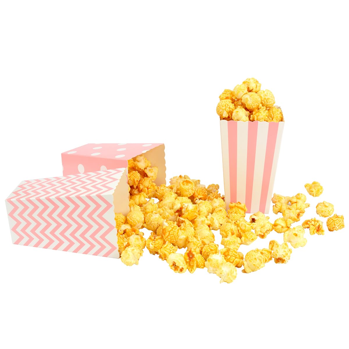 Yuyisto A pack of 36 popcorn boxes suitable for a variety of parties and picnics, including waves, polka dots, stripes three styles. (pink)