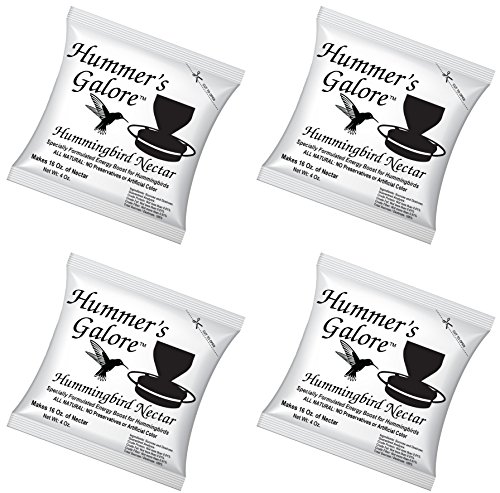 Hummer's Galore Hummingbird Food - Ready-to-Mix Hummingbird Nectar, All-Natural Nectar Collector Formula, 4 Packets, Makes 64 Ounces, No Preservatives or Dyes