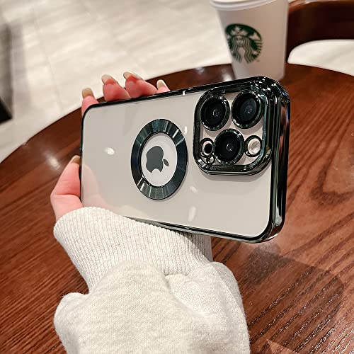 LOOBIVAL Compatible with iPhone 13 Pro Max Case with Camera Lens Protector,Logo View for Women Men, Soft Clear Back Cover, Luxury for iPhone 13 Pro Max Phone Cases (iphone13proMax, Green)
