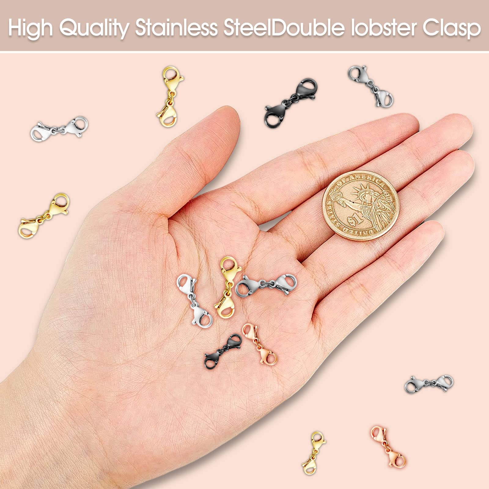 OHINGLT Double Lobster Clasp Extender Necklace Clasp Connector Bracelet Extension,Gold and Silver Lobster Claw Clasp Double Opening Jewelry Clasps for DIY Jewelry Making Women