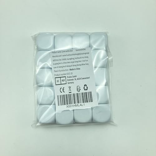 kaiheng 22mm Acrylic Dice with Smoothed Surface Six Sided Dice with Rounded Corner Blank White Dice Cubes for Board Games, DIY Sticker, Math Counting Teaching, Party Fun 20PCS