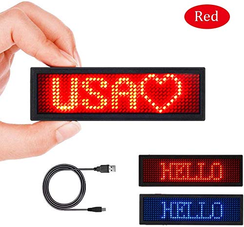 LED Name Badge for Business, USB Programming Digital Display 44 x 11 Pixels Use Rechargeable LED Card Screen for Bar Hotel Party Supermarket School and Restaurant